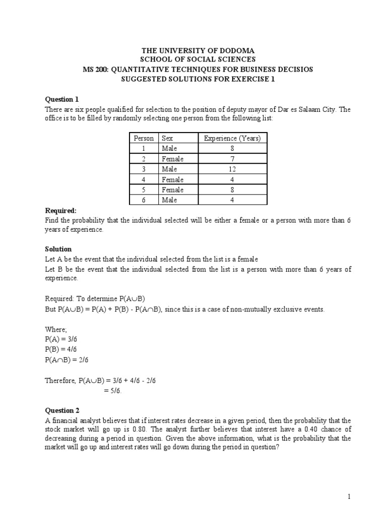 Solutions For Exercise 1 | PDF | Sales | Business