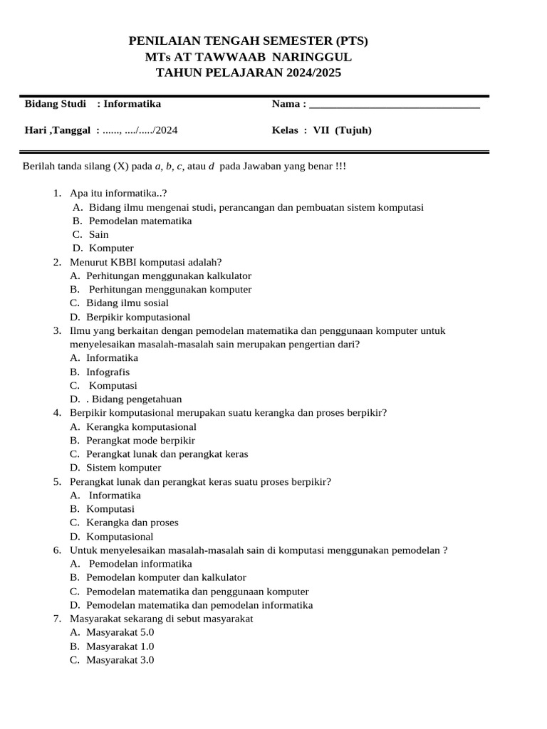 Pts Informatika Kelas 7 | PDF