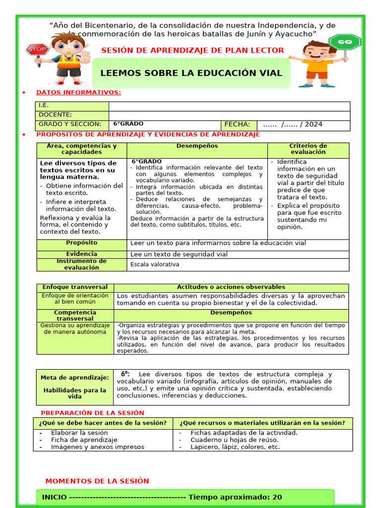 Ses-Juev-Plan Lector-Leemos Sobre La Educación Vial-Jezabel Camargo-Contacto-914 775 350 | PDF