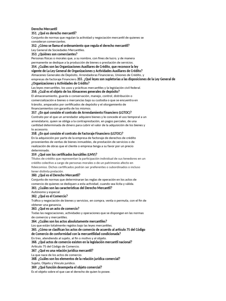 Preguntas Derecho Mercantil | PDF
