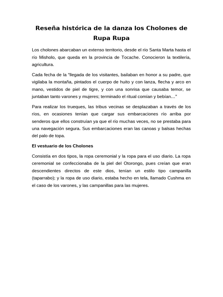 Resena Historica de La Danza Los Cholones de Rupa Rupa | PDF