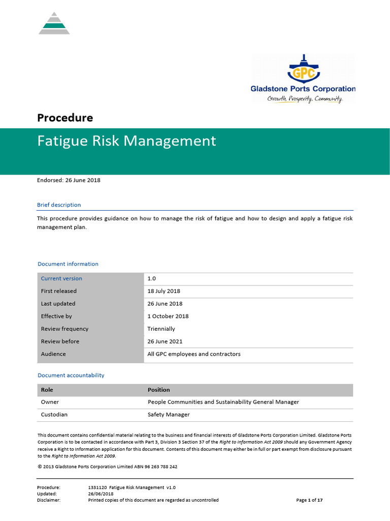 GPC Fatigue Risk Management Procedure | PDF