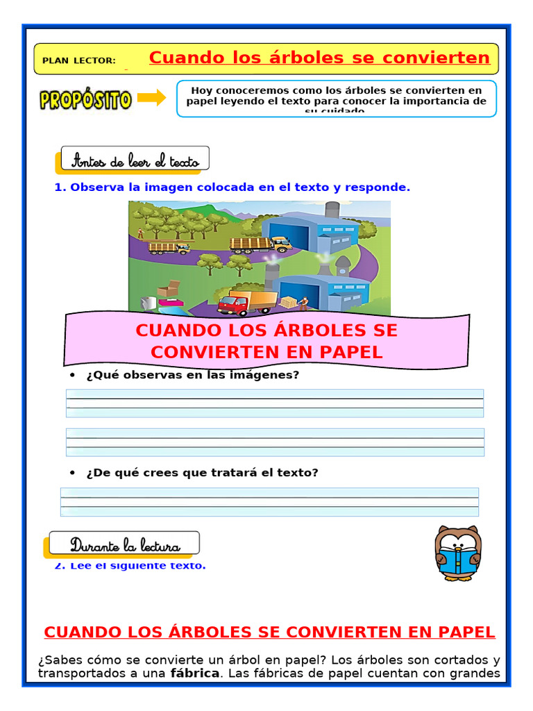 Ficha D4 Plan Lector Cuando Los Arboles Se Convierten en Papel | PDF