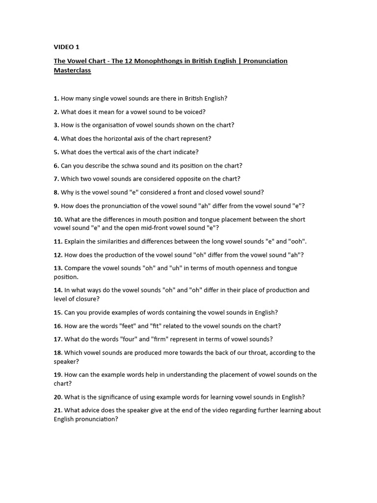 The Vowel Chart - Questions | PDF | Language Arts & Discipline