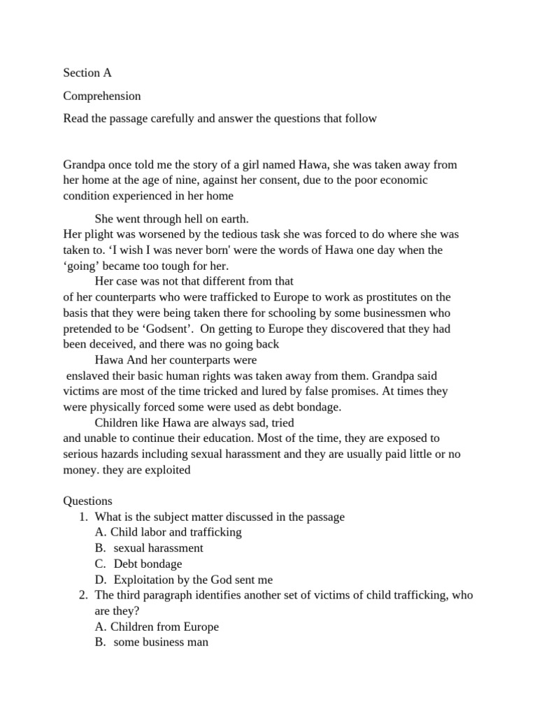 English Exams jss2 | PDF | Human Trafficking | Language Arts & Discipline