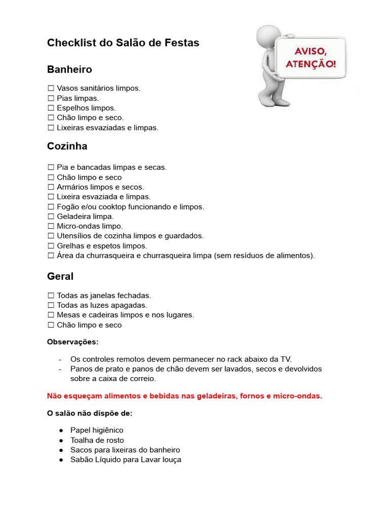 Checklist Do Salão de Festas | PDF