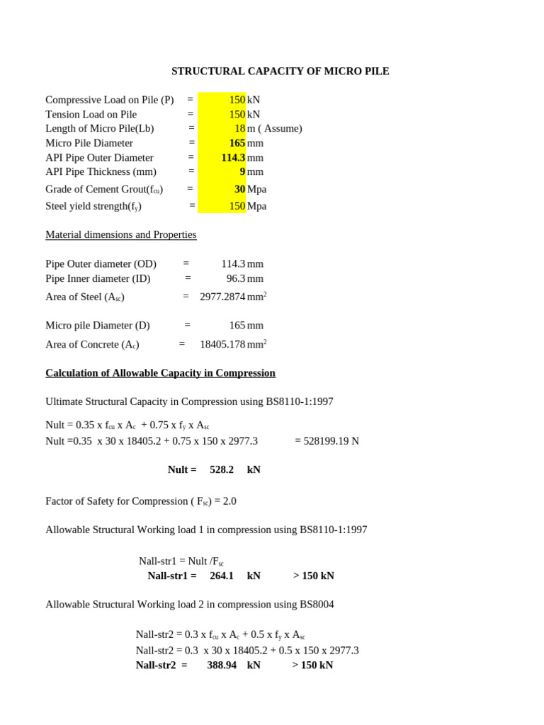 Micro Pile Structural Capacity Analysis | PDF | Deep Foundation ...