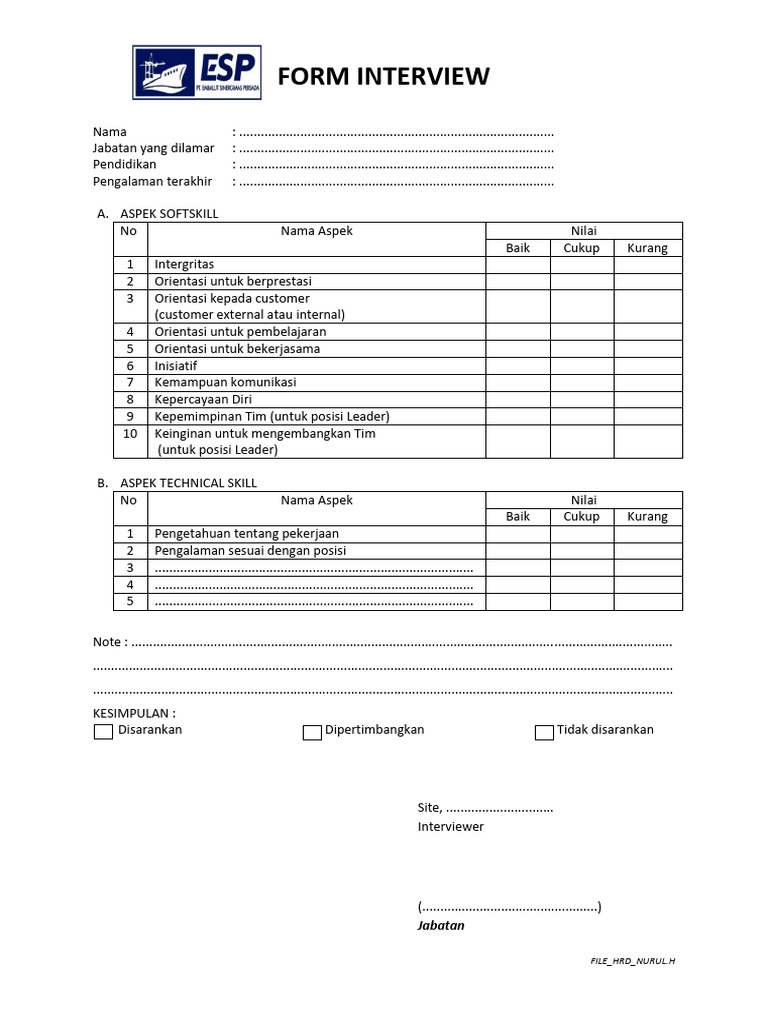 Form Interview Karyawan - Esp | PDF