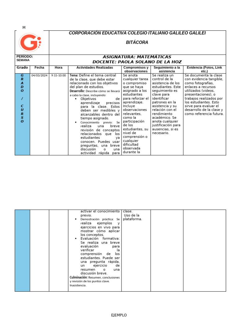 Modelo Diseño de Bitácora | PDF
