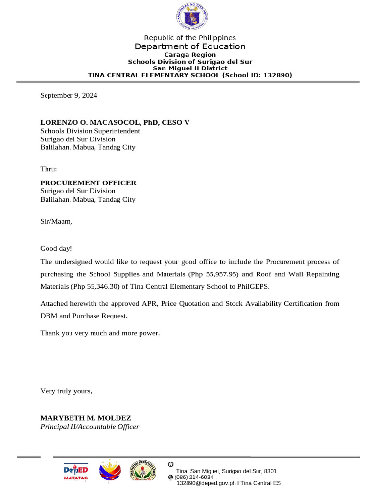 Letter To PhilGEPS | PDF