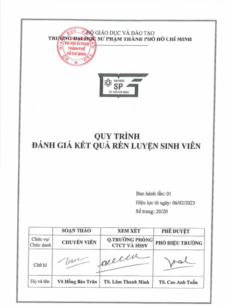 03 Quy Trinh Danh Gia Diem Ren Luyen Sinh Vien | PDF