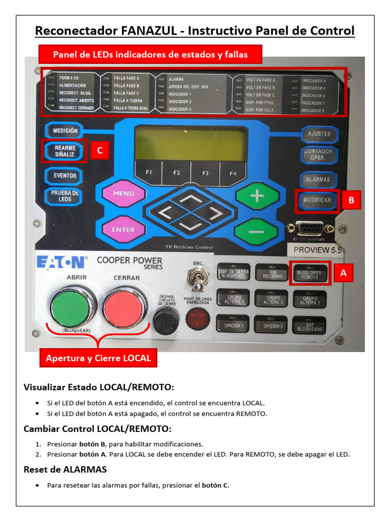 Reconectador FANAZUL - Instructivo Del Panel de Control | PDF