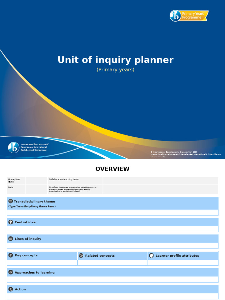 PYP Unit of Inquiry Planner Guide | PDF | Learning | Teachers