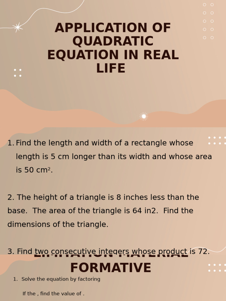 APPLICATION OF QUADRATIC EQUATION | PDF