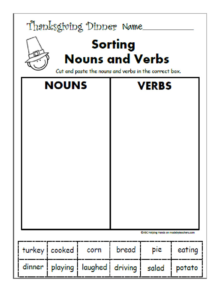 Nouns Verbs - Sort-Worksheet | PDF