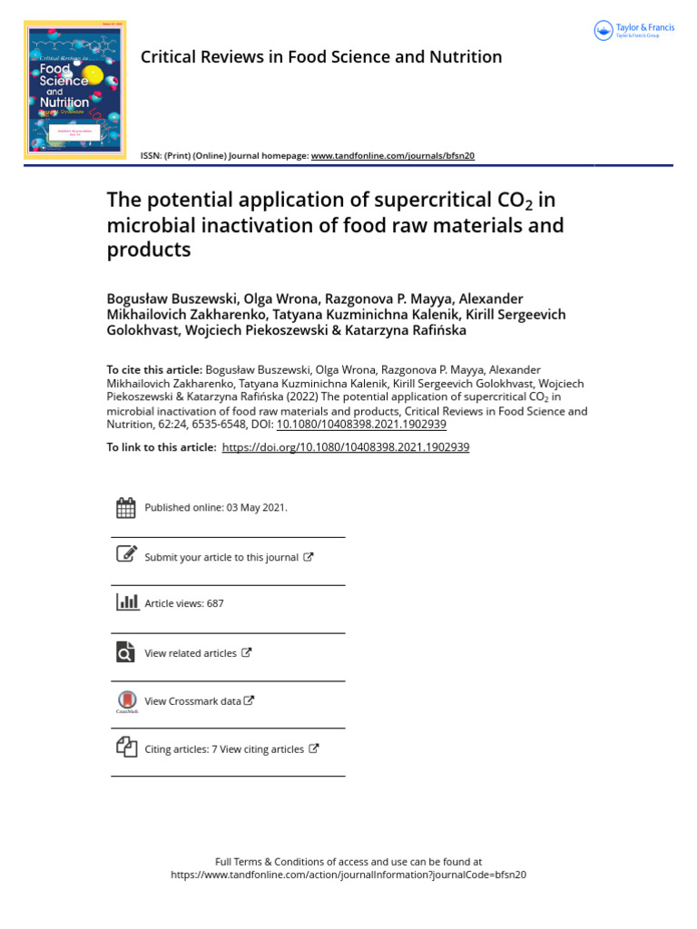 The Potential Application of Supercritical CO2 in Microbial Inactivation of Food Raw Materials ...