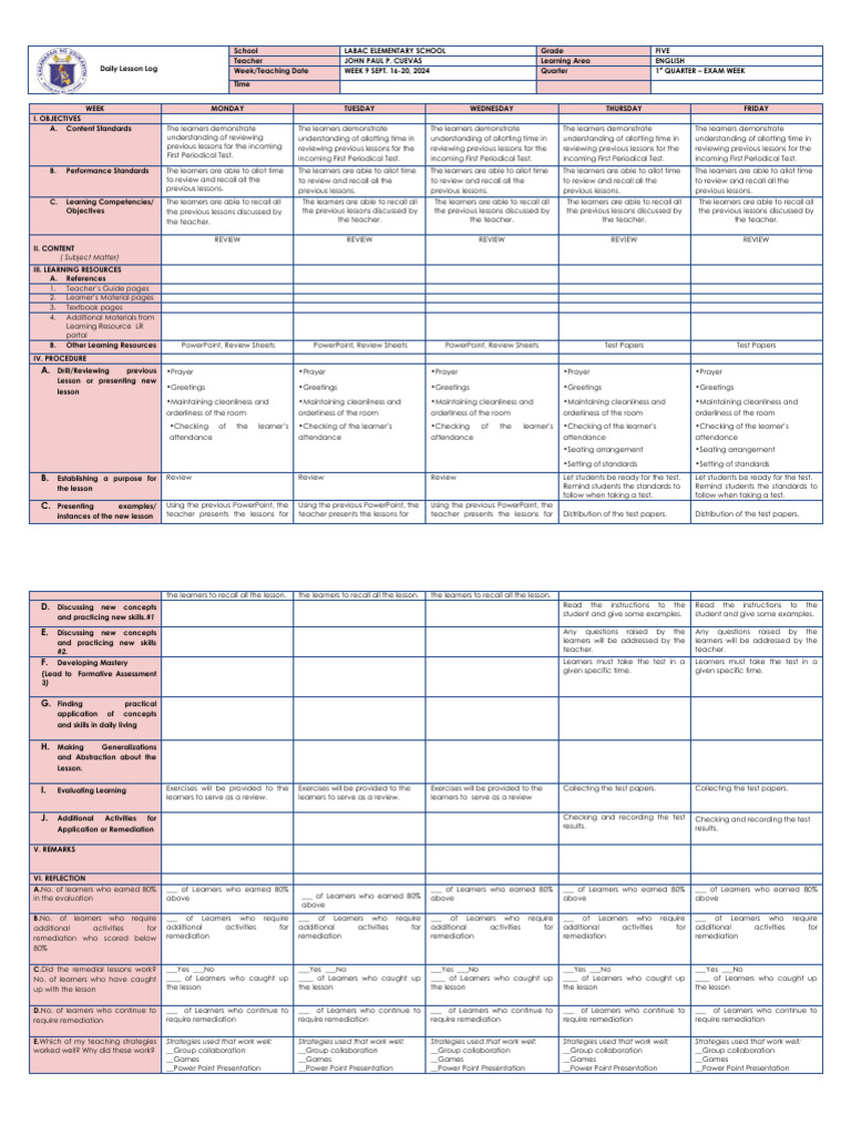 DLL Week 9 English V Exam | PDF