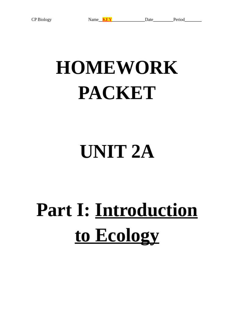 Ecology HW Packet W Book - K-R - 15-16 - Part 1 Intro To Eco - KEY | PDF