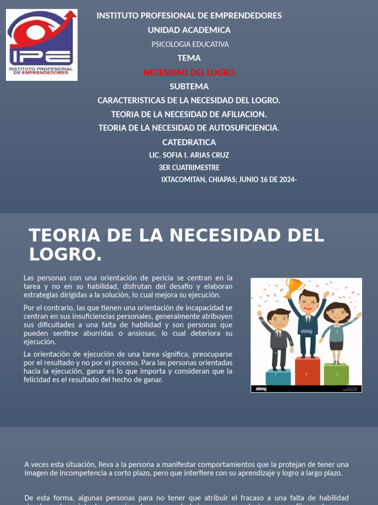 Unidad 5 Teoria de La Necesidad Del Logro (Psicologia Educativa) | PDF