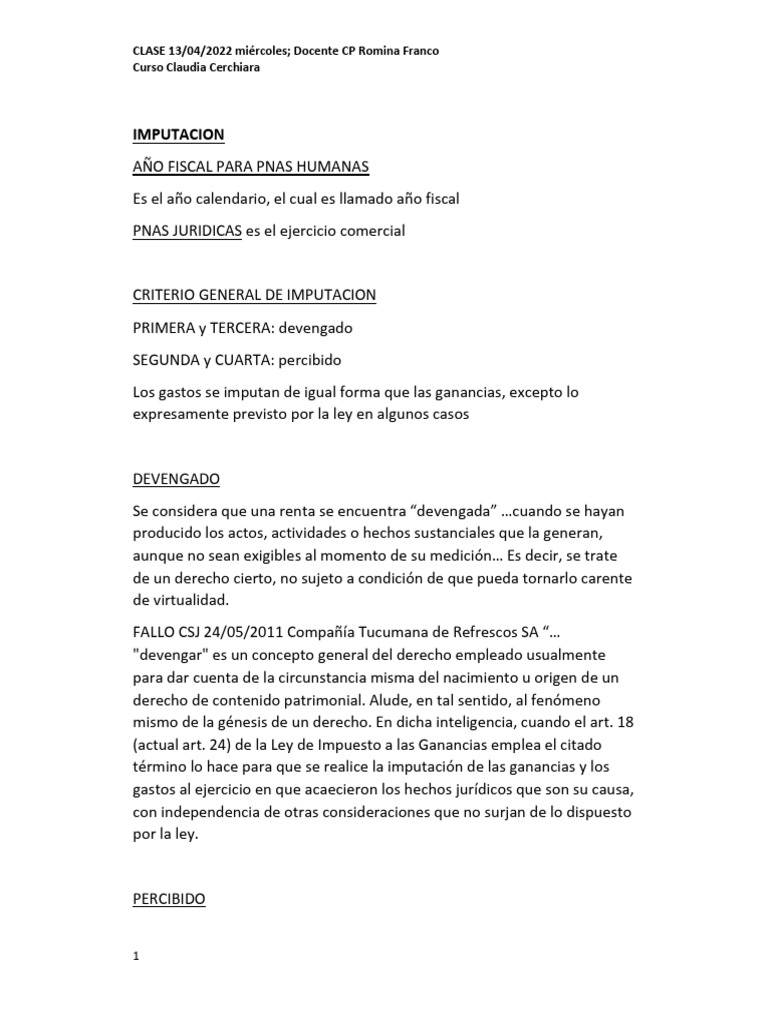 13-9-2023 Material Complementario Clase Imputaciones y Quebrantos | PDF
