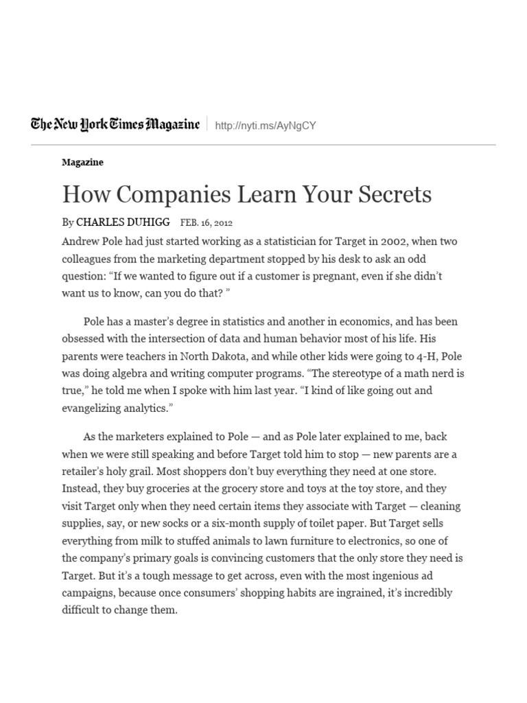 How Companies Learn Your Secrets - The New York Times | PDF