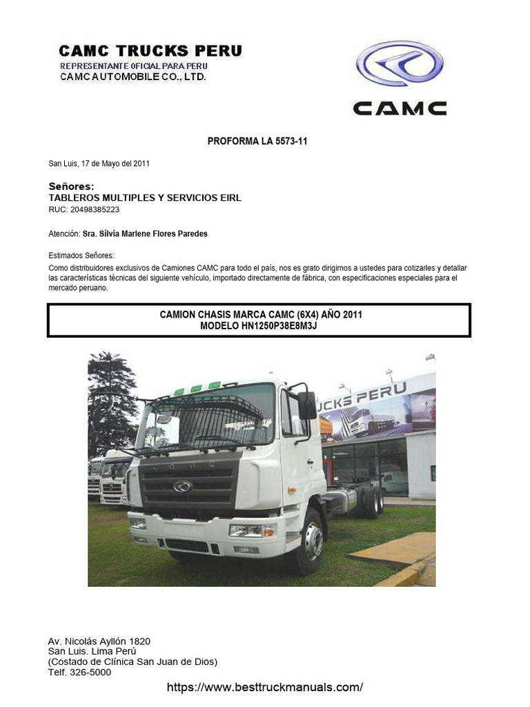 Camc Hn1250p38e8m3j Truck Specs PDF | PDF