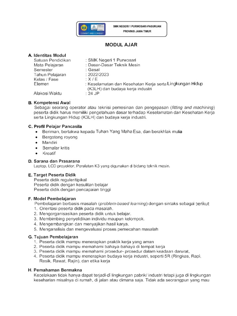 Contoh Modul Ajar K3LH | PDF