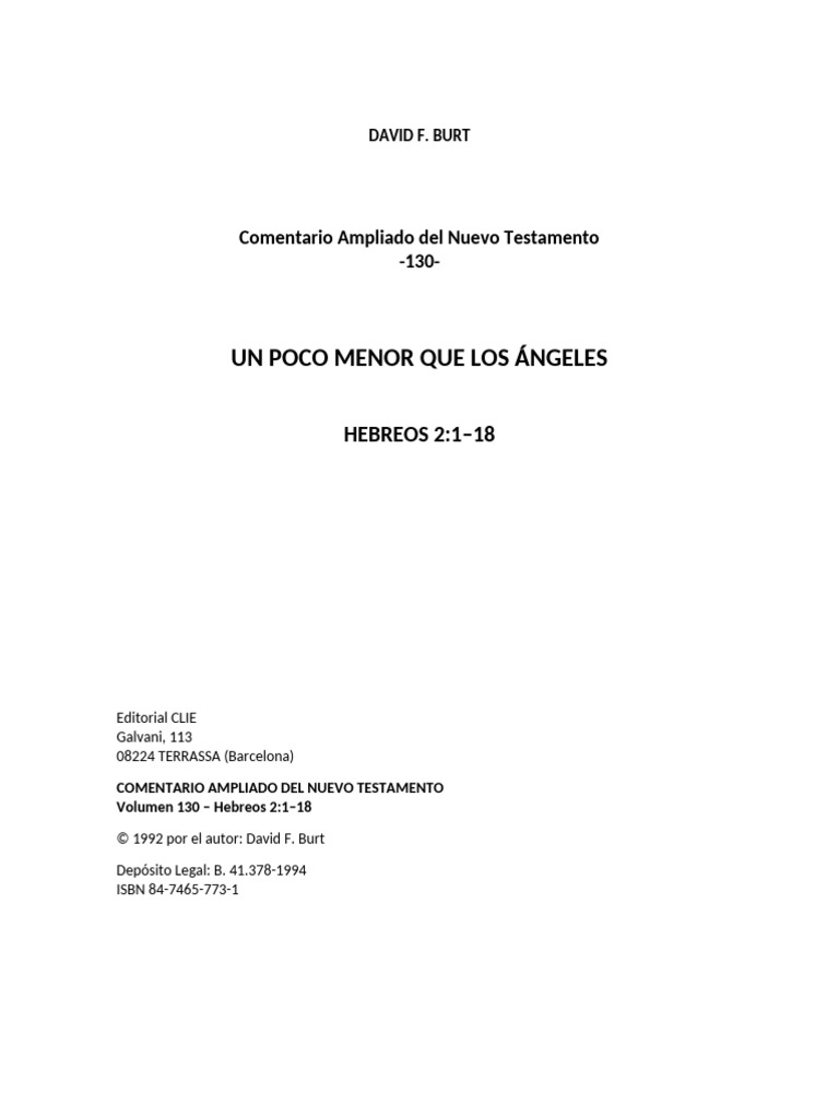 Cant David F Burt 130 Un Poco Menor Que Los Ángeles Hebreos 21-18 | PDF