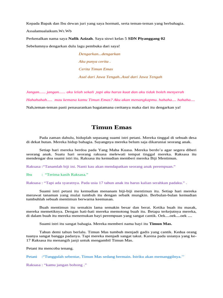 Cerita Timun Emas | PDF