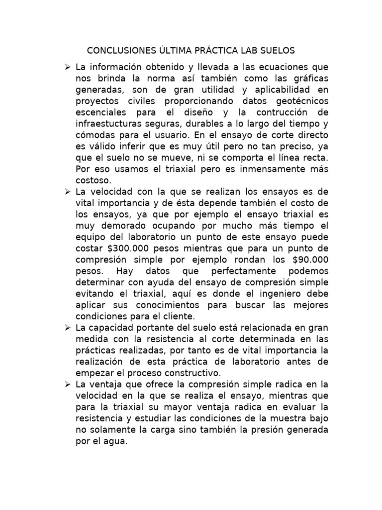 Conclusiones Última Práctica Lab Suelos | PDF