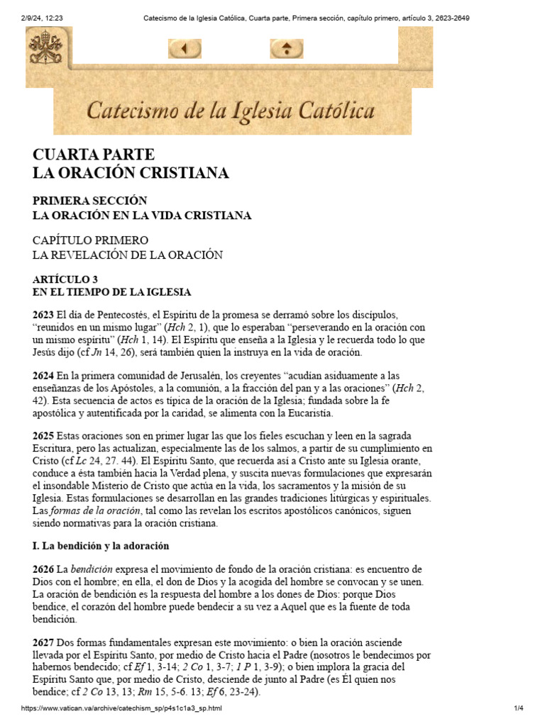 Tipos de Oración en el Catecismo Católico | PDF | Oración | eucaristía