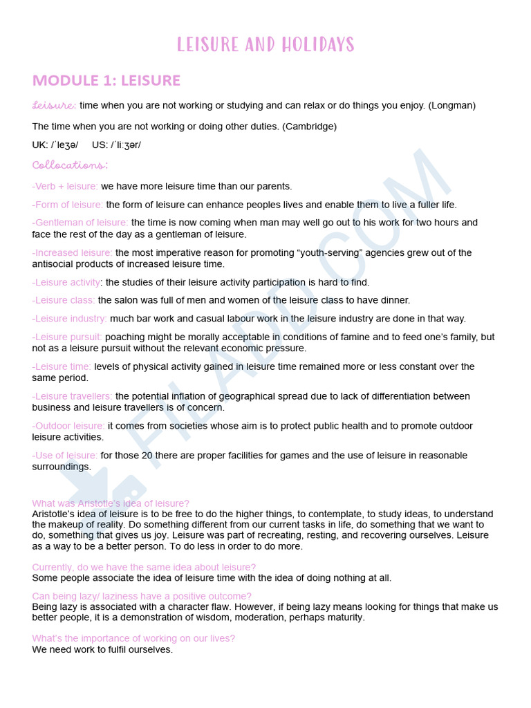 Leisure and Holidays | PDF