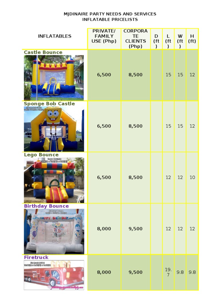 Inflatable Pricelist | PDF | Games & Activities