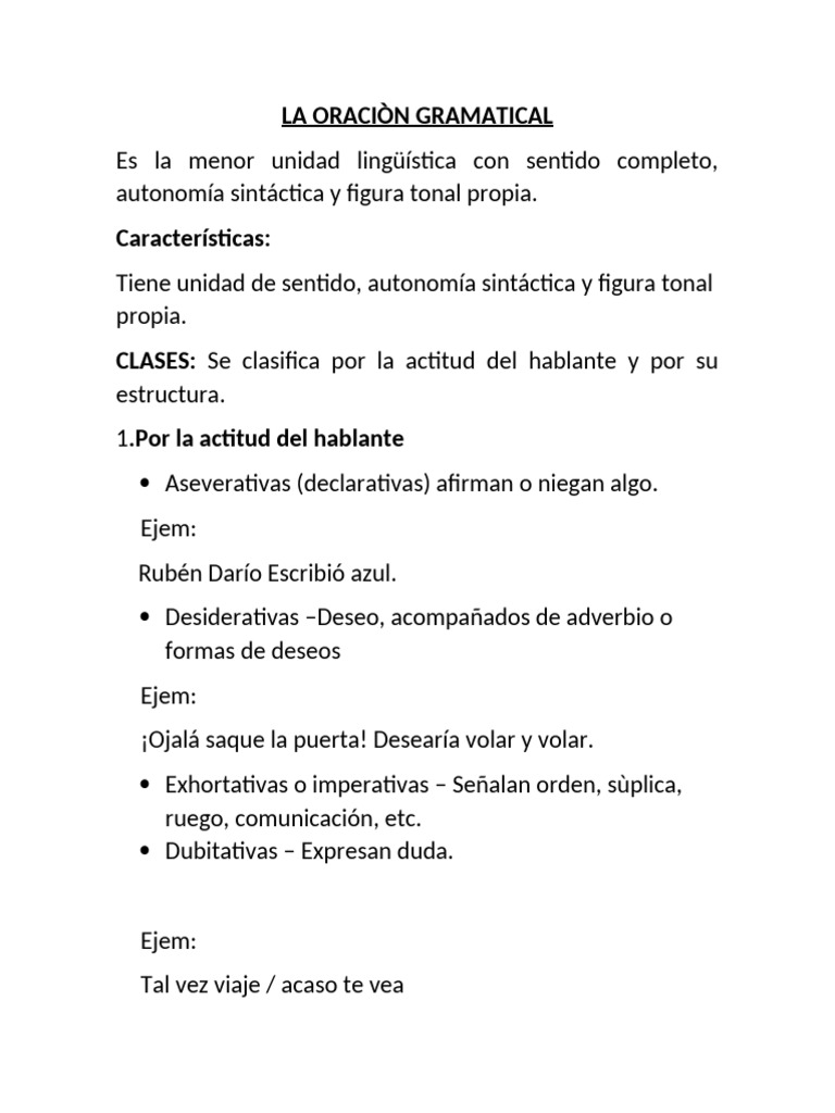 La Oraciòn Gramatical | PDF