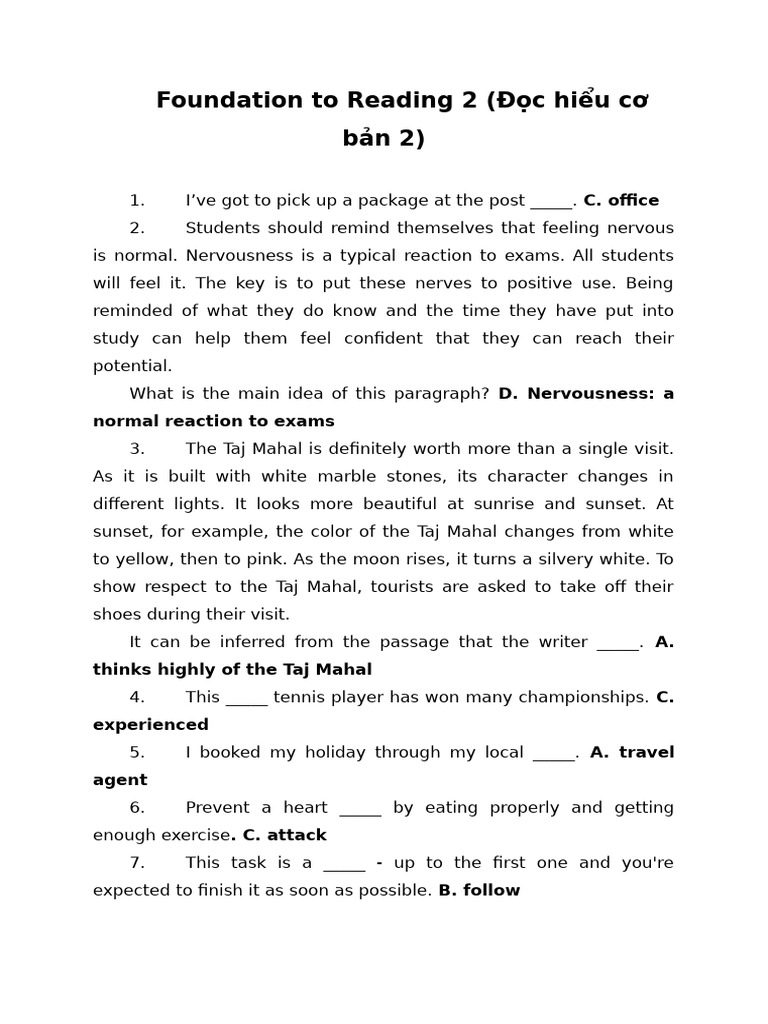 Foundation to Reading 2 (Đọc Hiểu Cơ Bản 2) | PDF