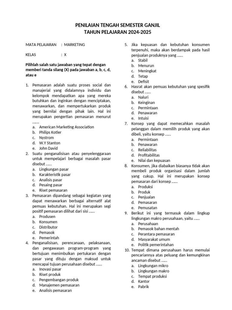 Kop PTS SMK Marketing X | PDF