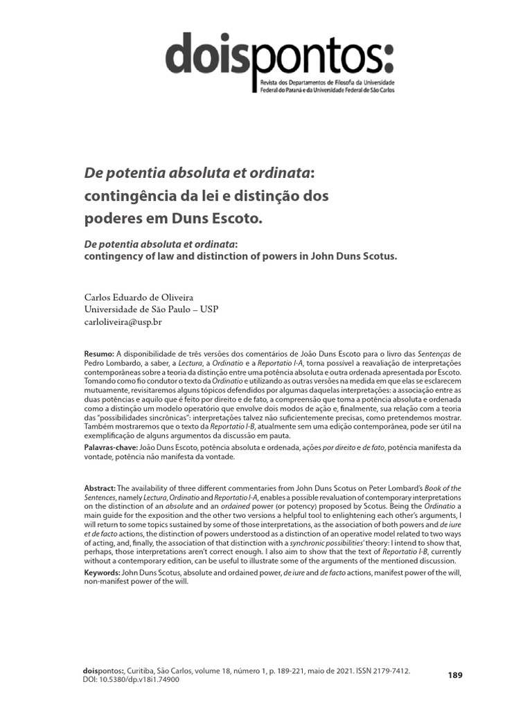 De Potentia Absoluta Et Ordinata Conting | PDF
