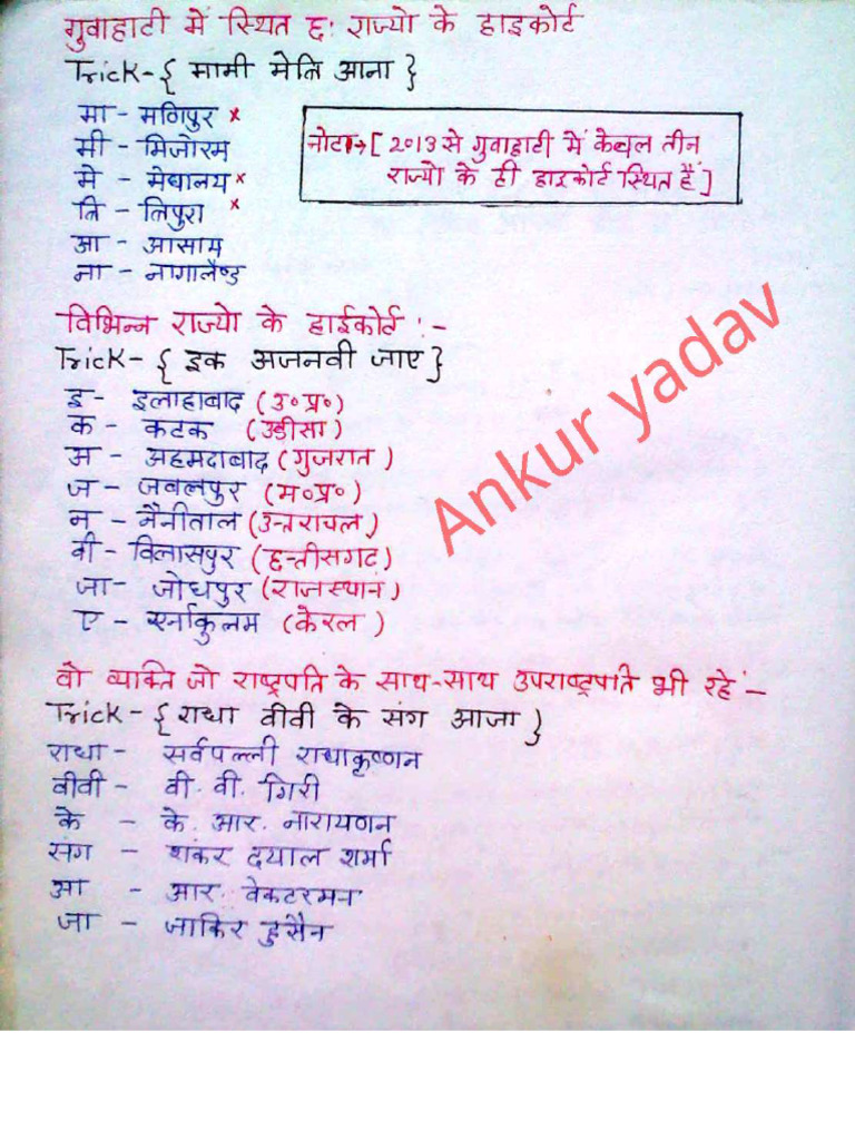 Gk Tricks Part 1 Ankur Yadav | PDF