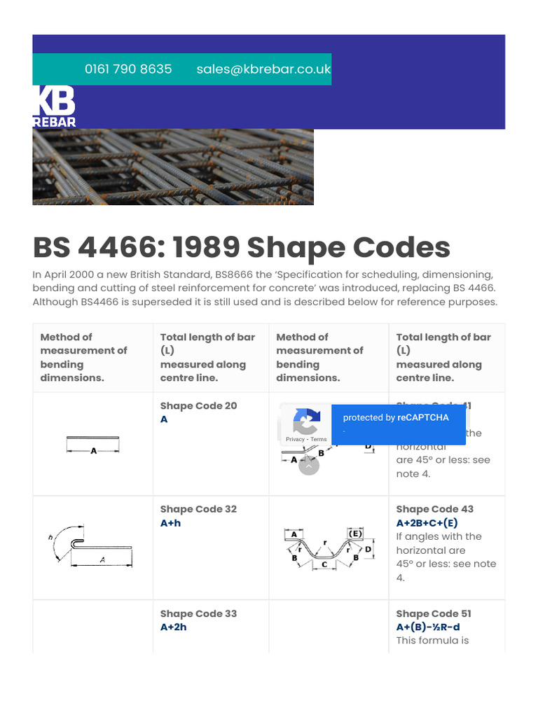 BS4466 - 1989 Shape Codes - KB Rebar Limited | PDF