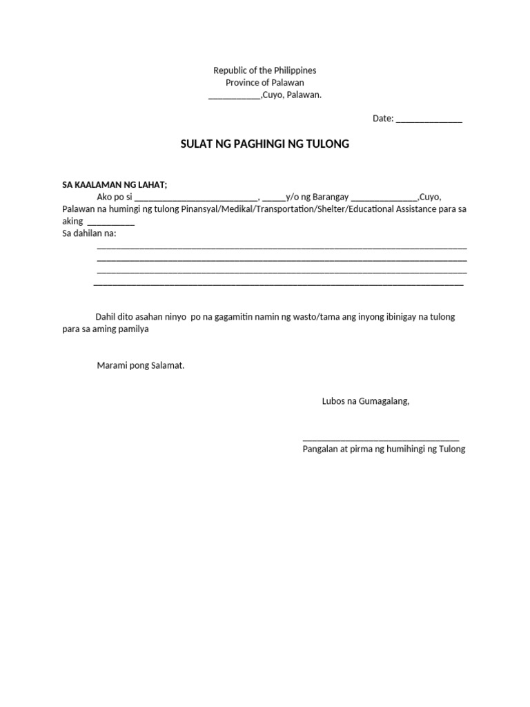 Sulat Sa Paghingi Ng Tulong | PDF Sulat Sa Paghingi Ng Tulong | PDF