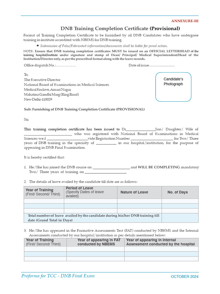 Proforma For TCC - DNB Final October 2024 | PDF | Thesis | Career & Growth