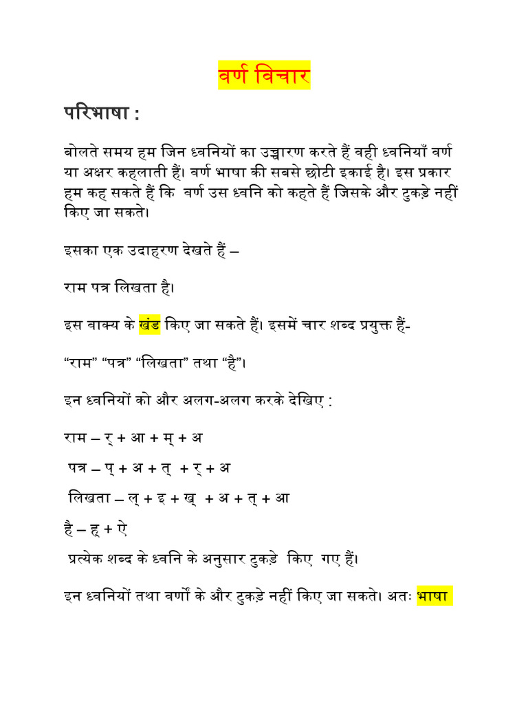 वर्ण विचार Class-8th | PDF