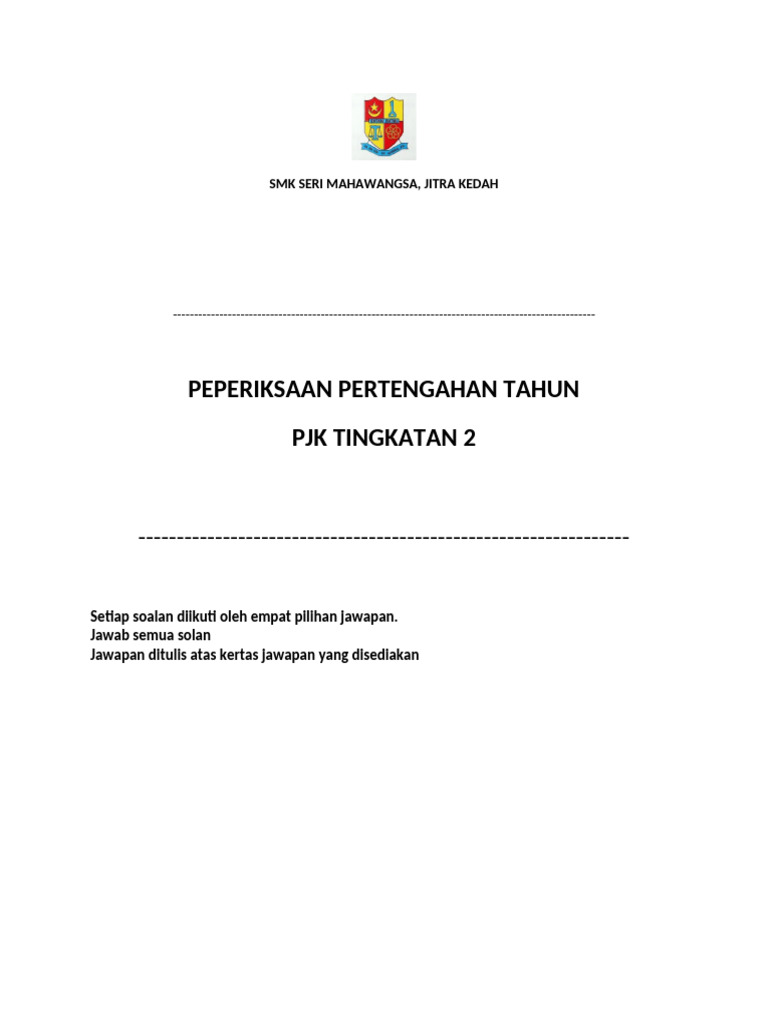 Soalan PJK Ting. 2 Pertg Tahun 2021 | PDF