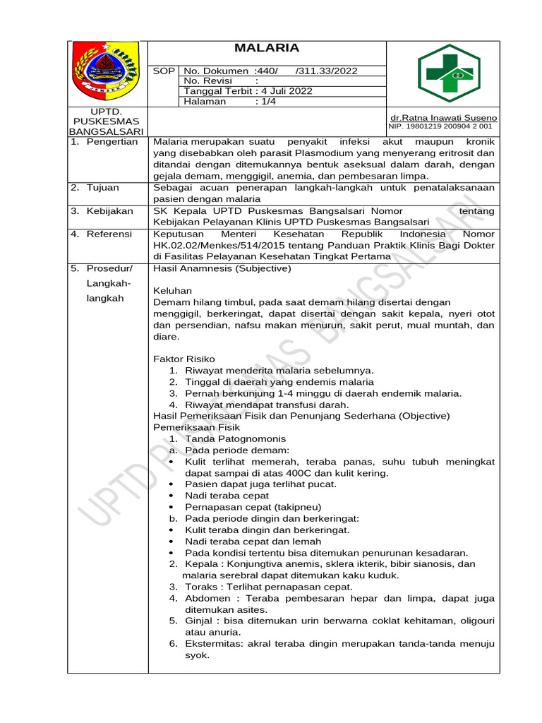 Sop Malaria | PDF