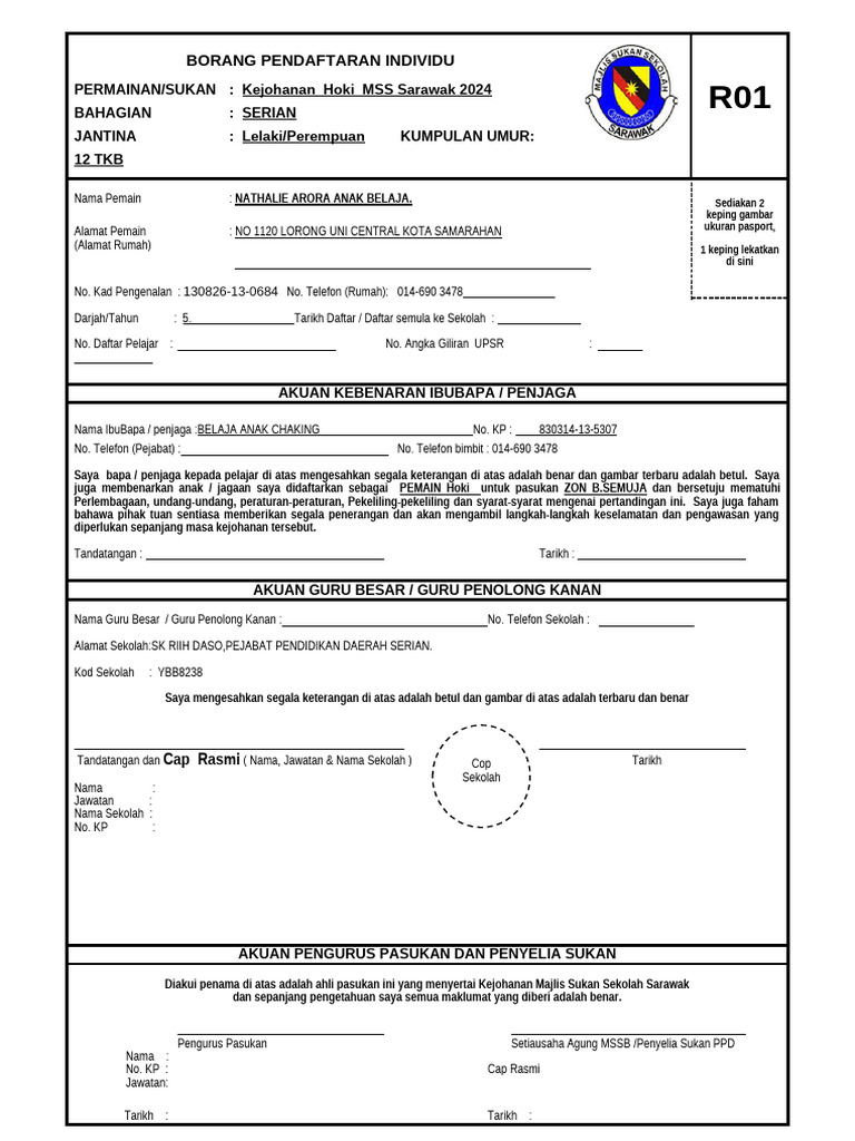 Borang - Ro1 HOKI DASO | PDF