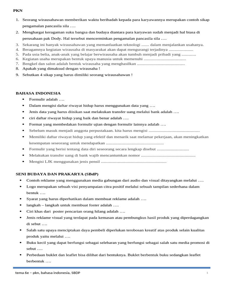 Latihan Soal Tema e | PDF