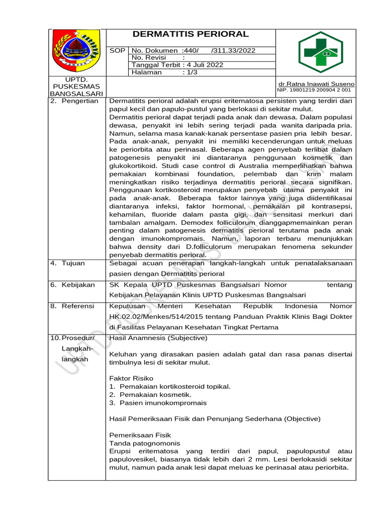 SOP DERMATITIS PERIORAL | PDF