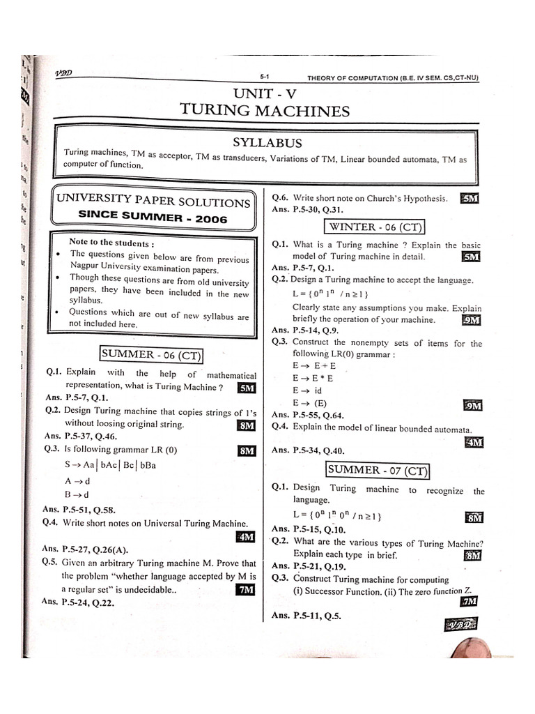 TOC Unit 5 Turing Machine | PDF