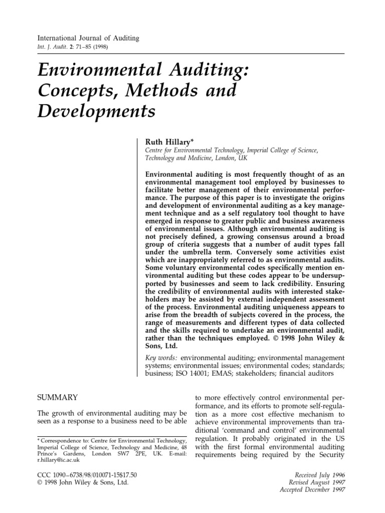 Environmental Auditing - Concepts, Methods and Developments | PDF