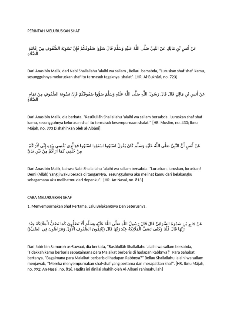 Perintah Meluruskan Shaf | PDF